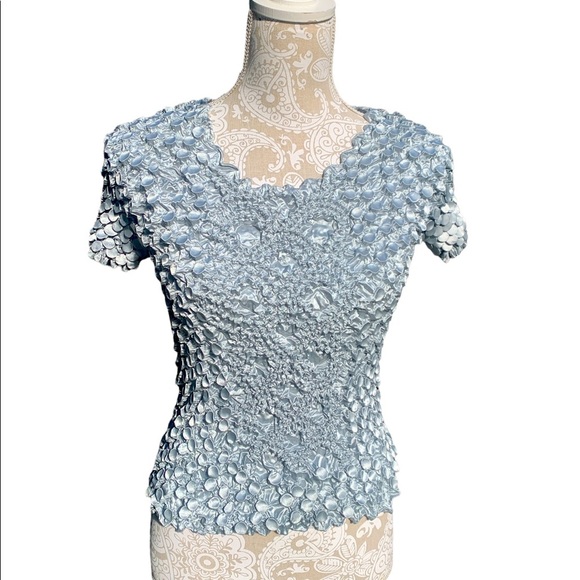 Tops | Textured Stretchy Silk Blend Top With Bubble Texture | Poshmark